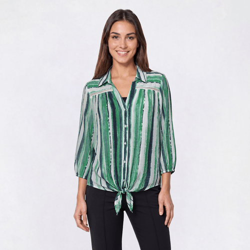 Click here for Womens Hope & Harlow 3/4 Sleeve Tie Front Stripe B... prices